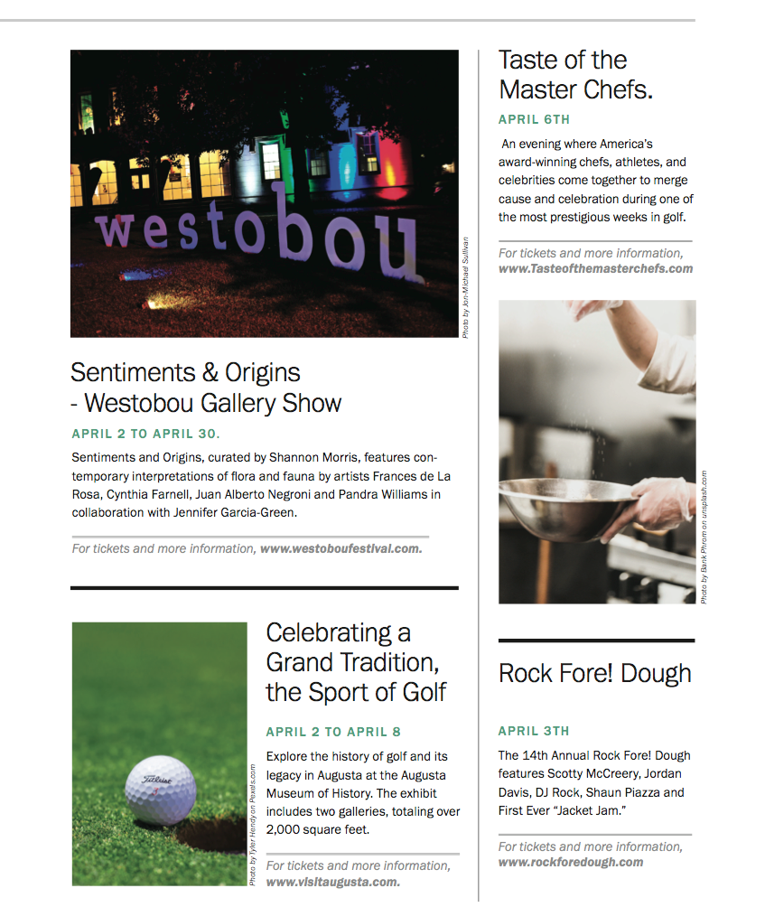 April 2018 Calendar of Events - Augusta Magazine