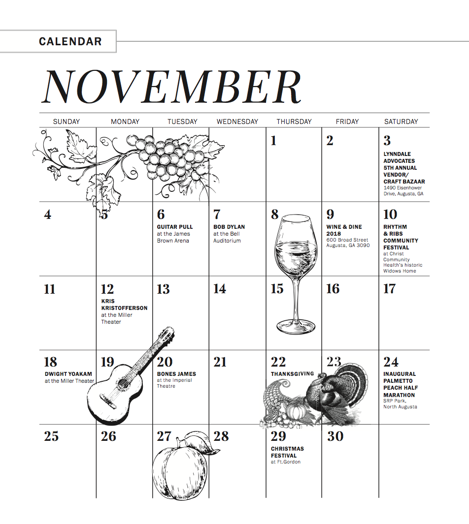 November/December 2018 Calendar of Events - Augusta Magazine